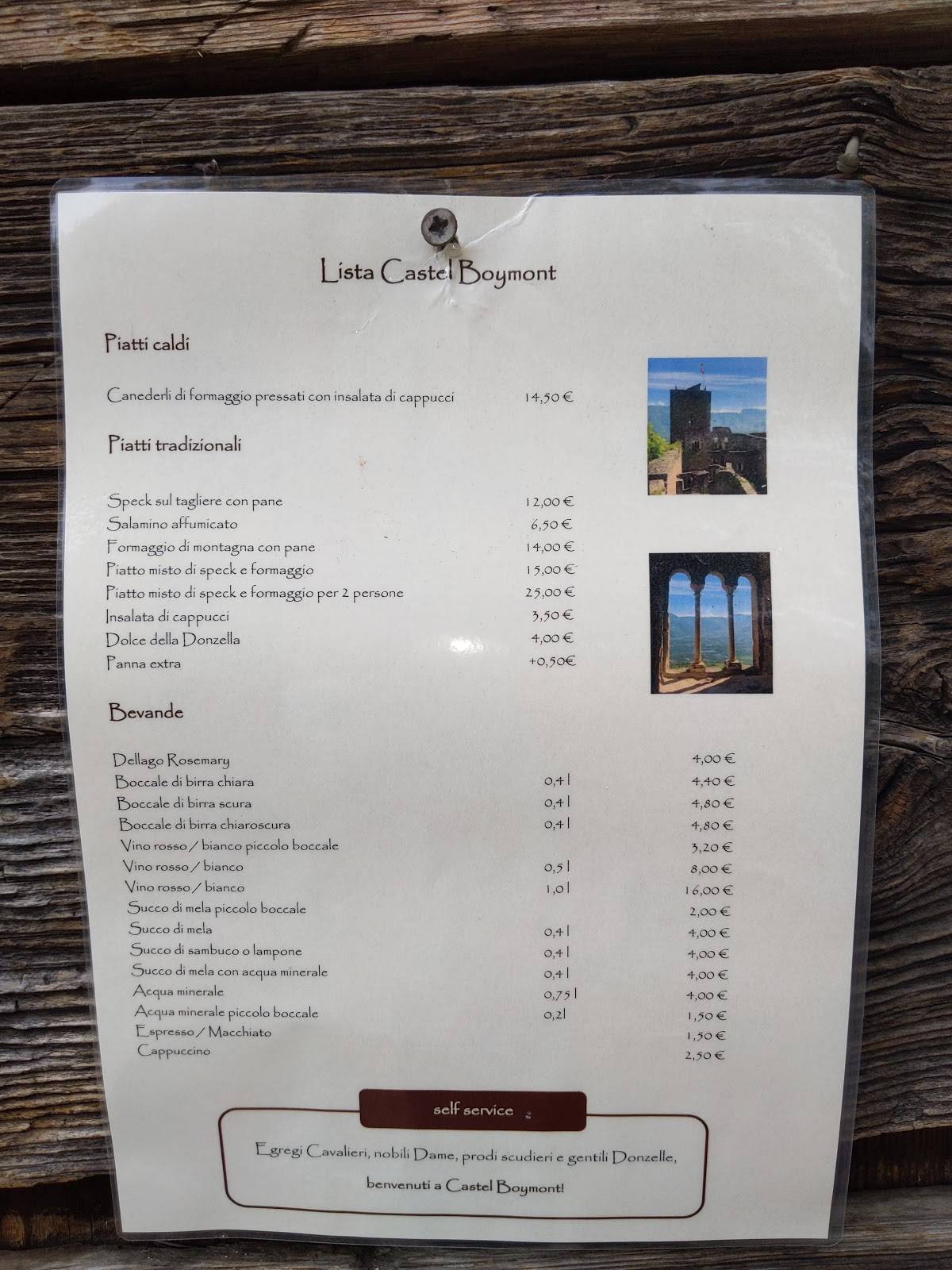 Menu da Castello Boymont ristorante, San Michele
