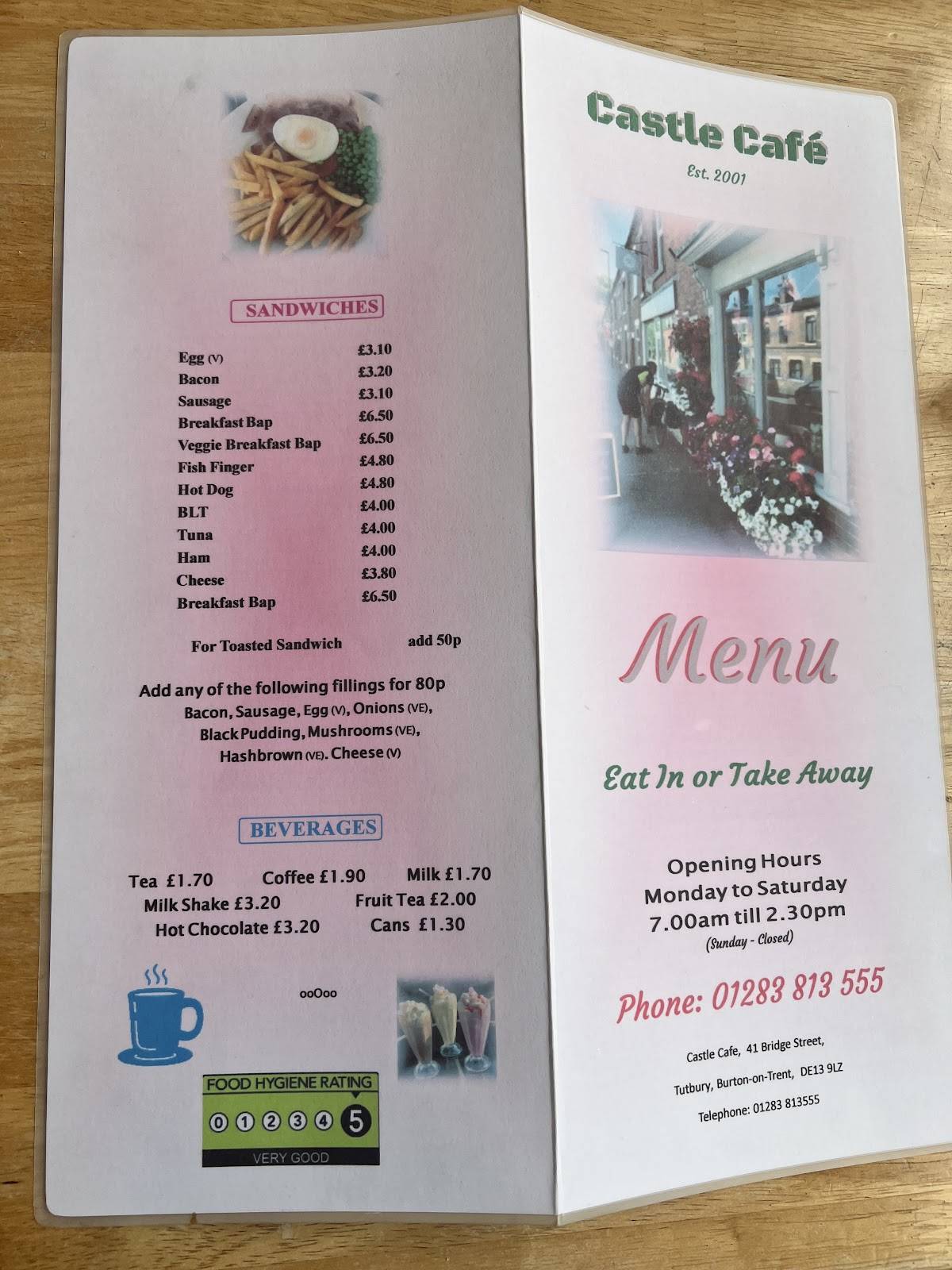 Menu at Castle Cafe, Burton upon Trent
