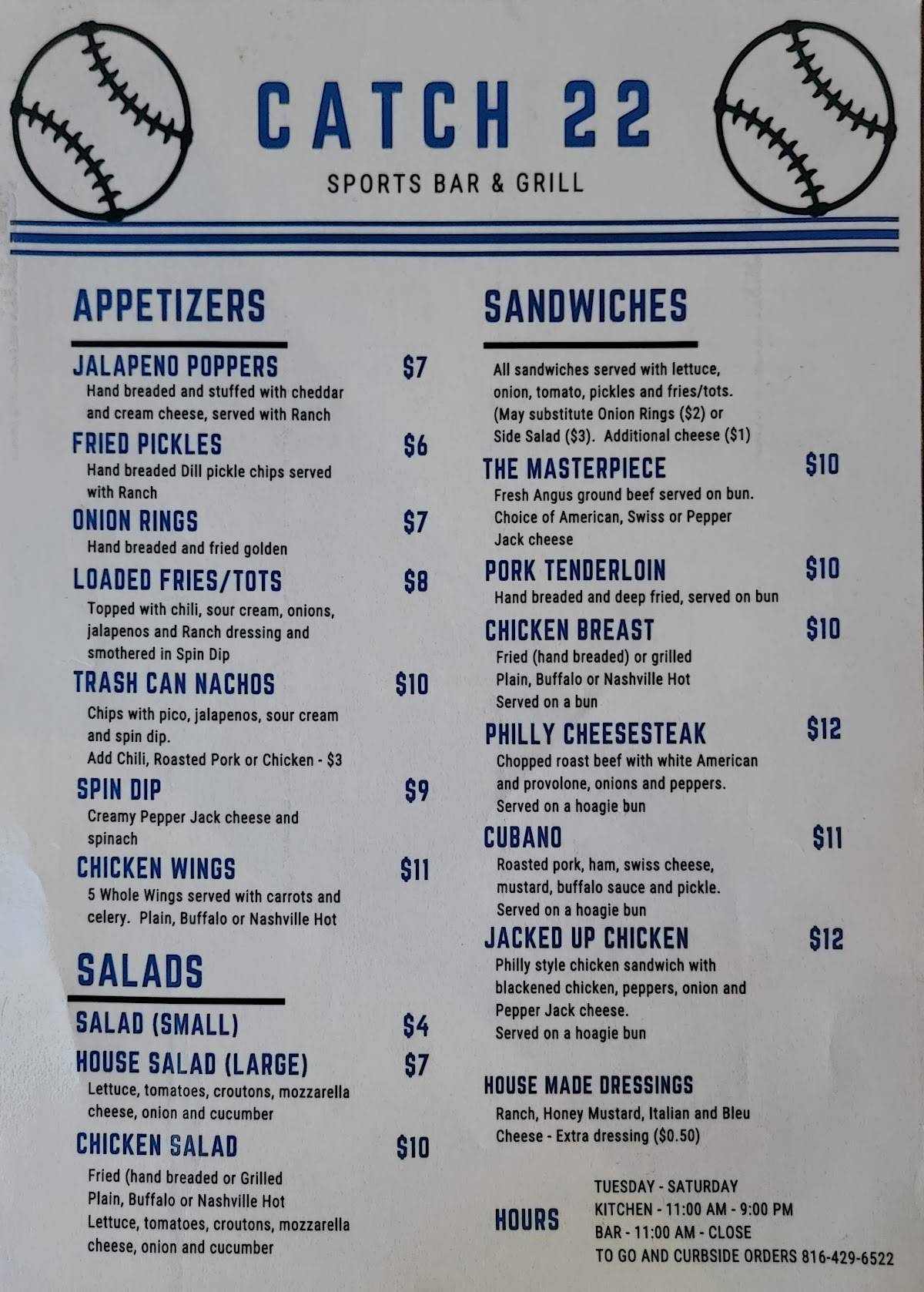 Menu at Catch 22 Sports Bar and Grill, Liberty