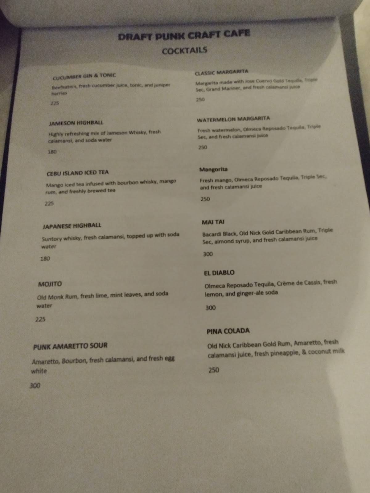 Menu at Draft Punk Craft Cafe, Cebu City