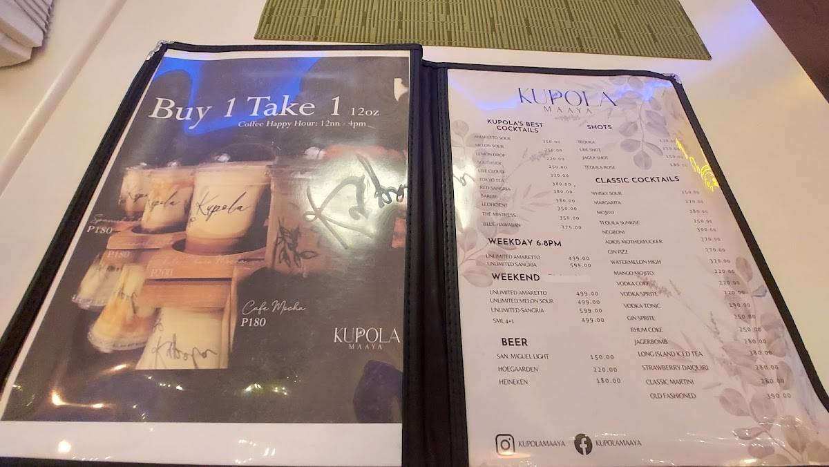 Menu at Kupola Maaya Cafe, Cebu City