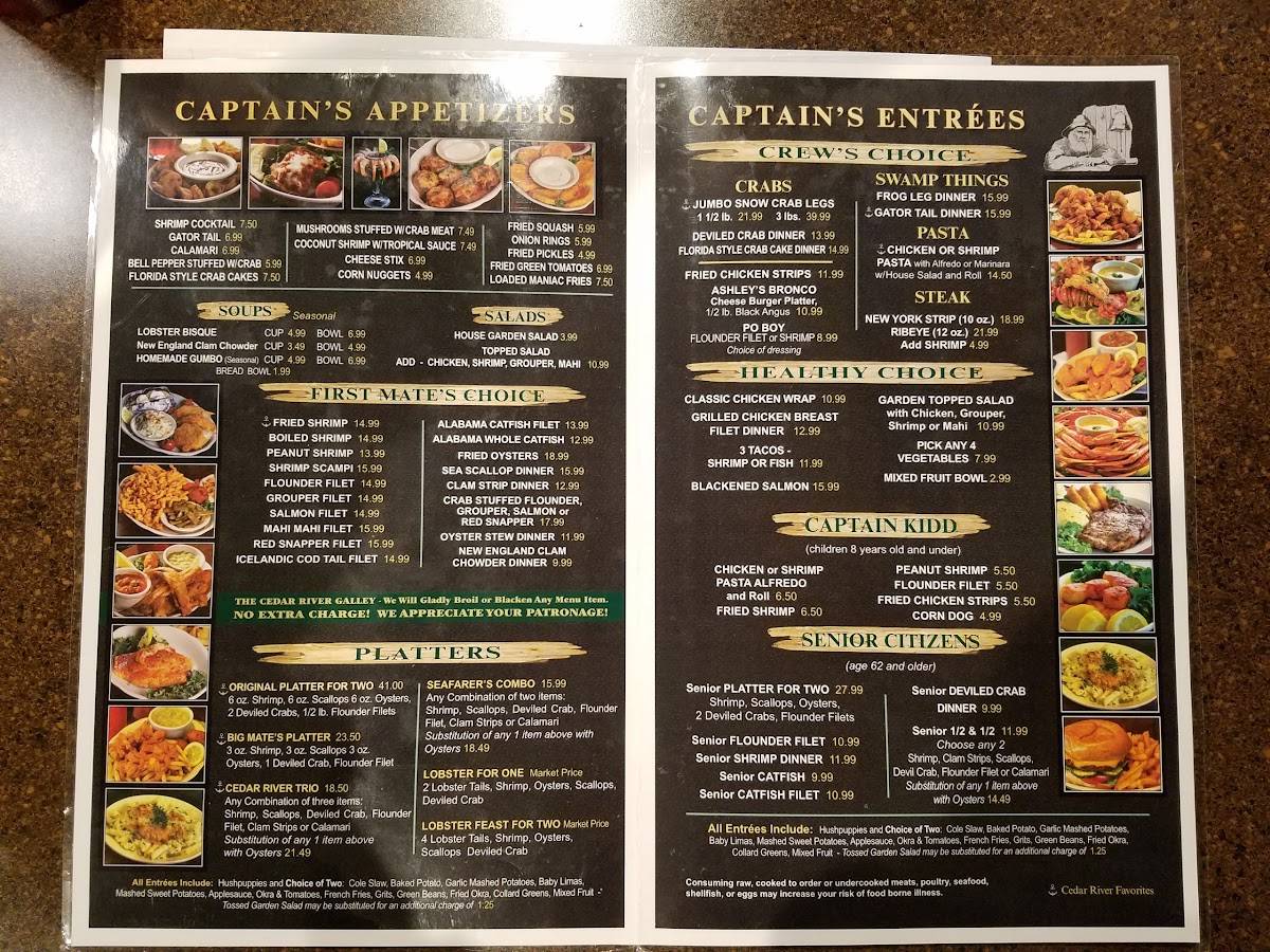 Menu at Cedar River Seafood restaurant, Fernandina Beach, Sadler Rd