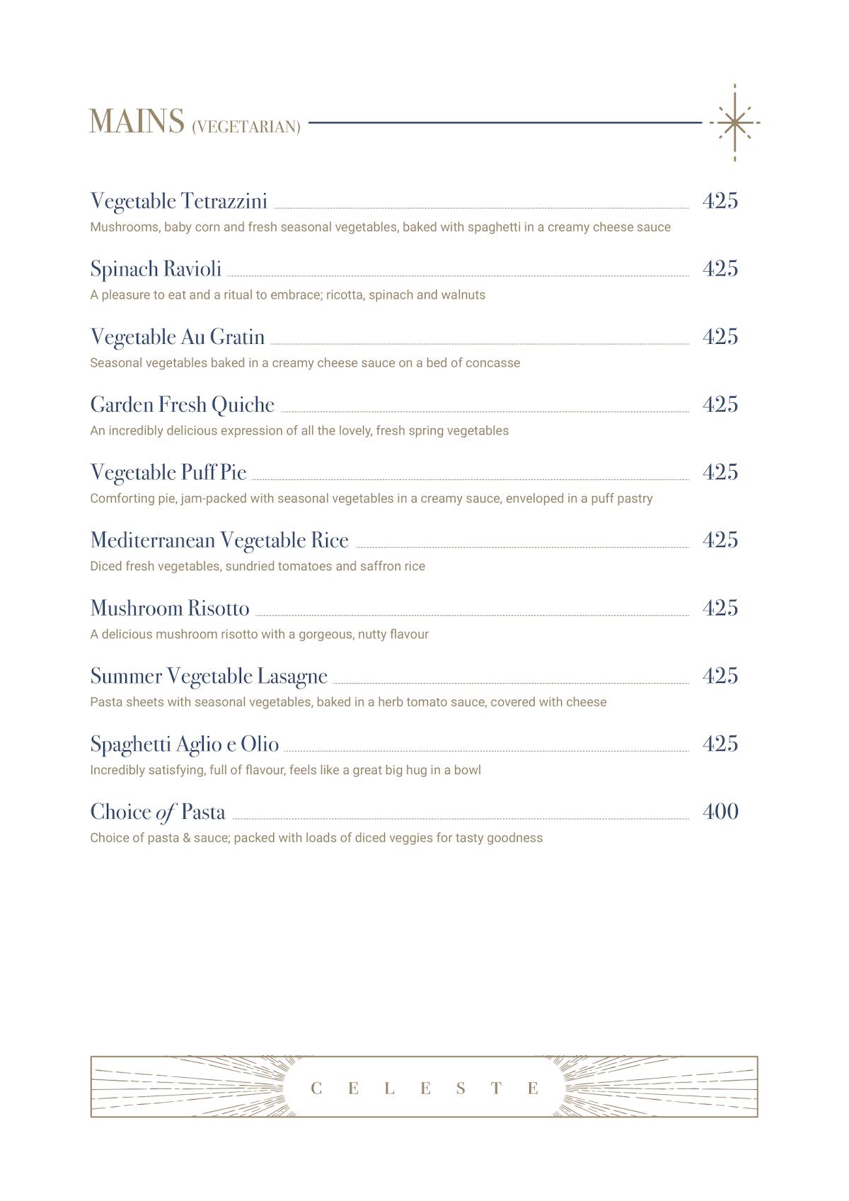 Menu at Celeste by Mindescapes, Ooty