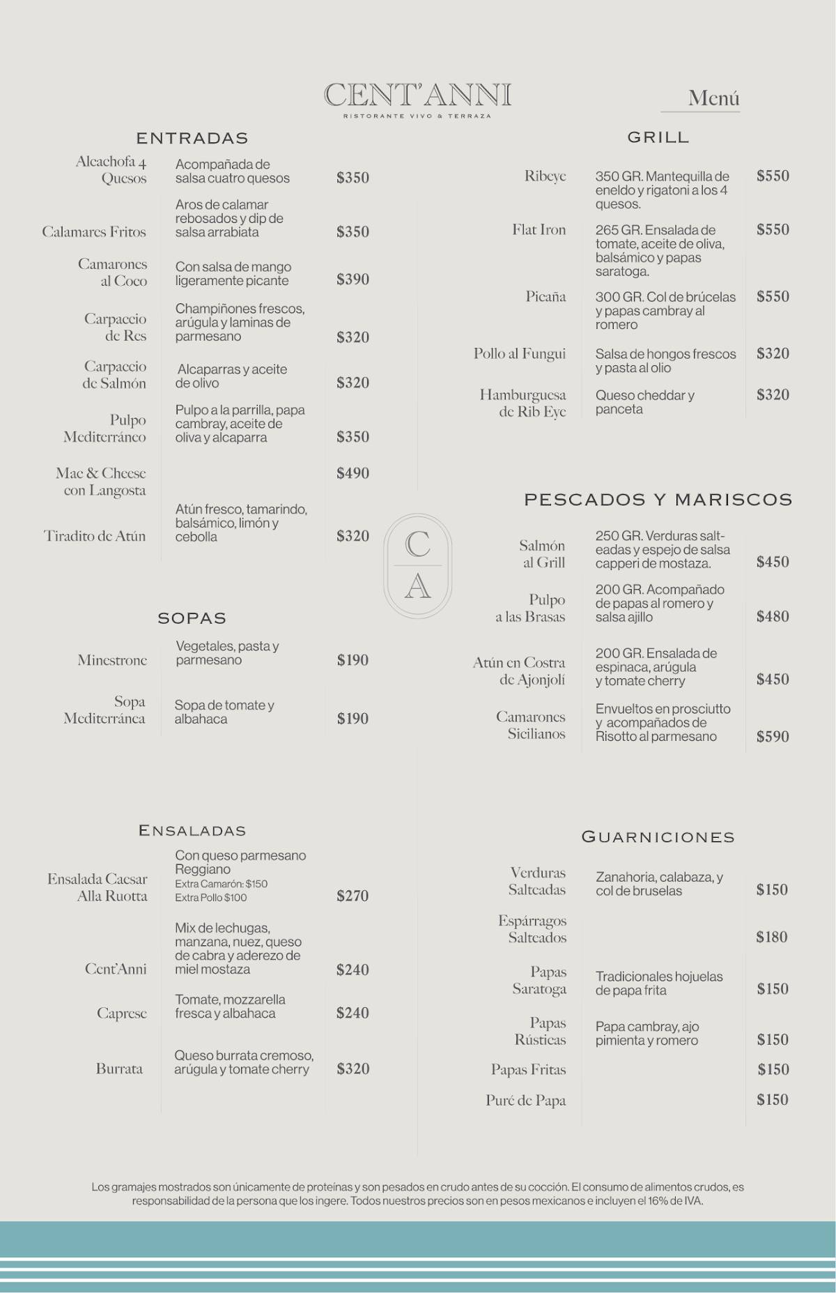 Menu at Centanni Ristorante pizzeria, San Miguel de Allende