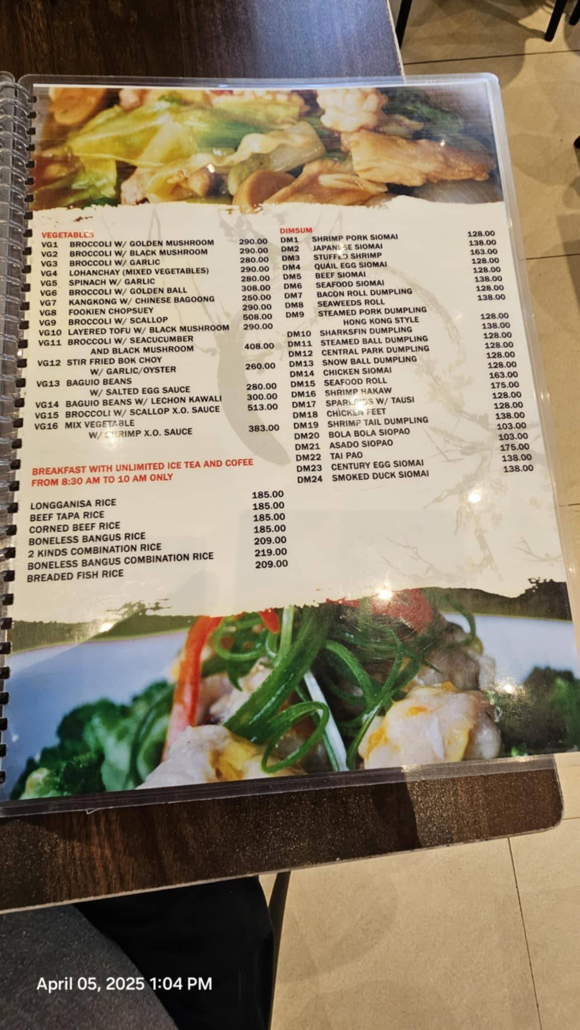 Menu at Central Park Restaurant, Baguio