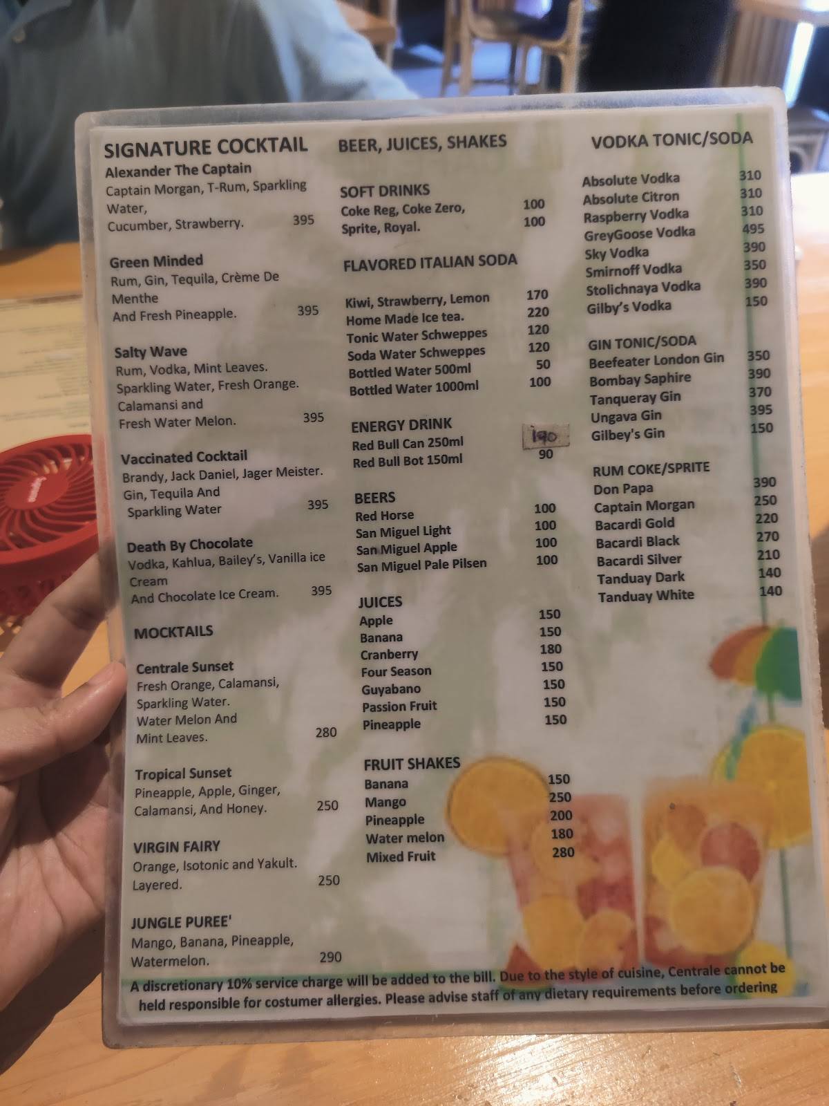 Menu at Centralè restaurant, El Nido