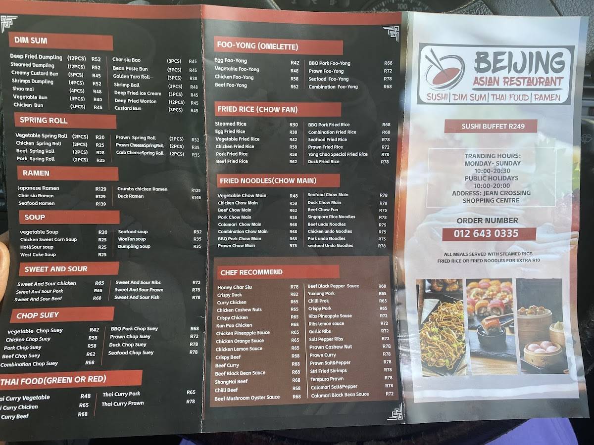 Menu au Beijing Asian Restaurant, Centurion