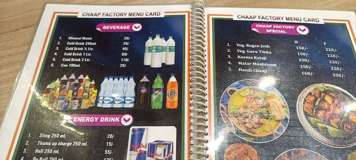 Menu at Chaap Factory, Shamli