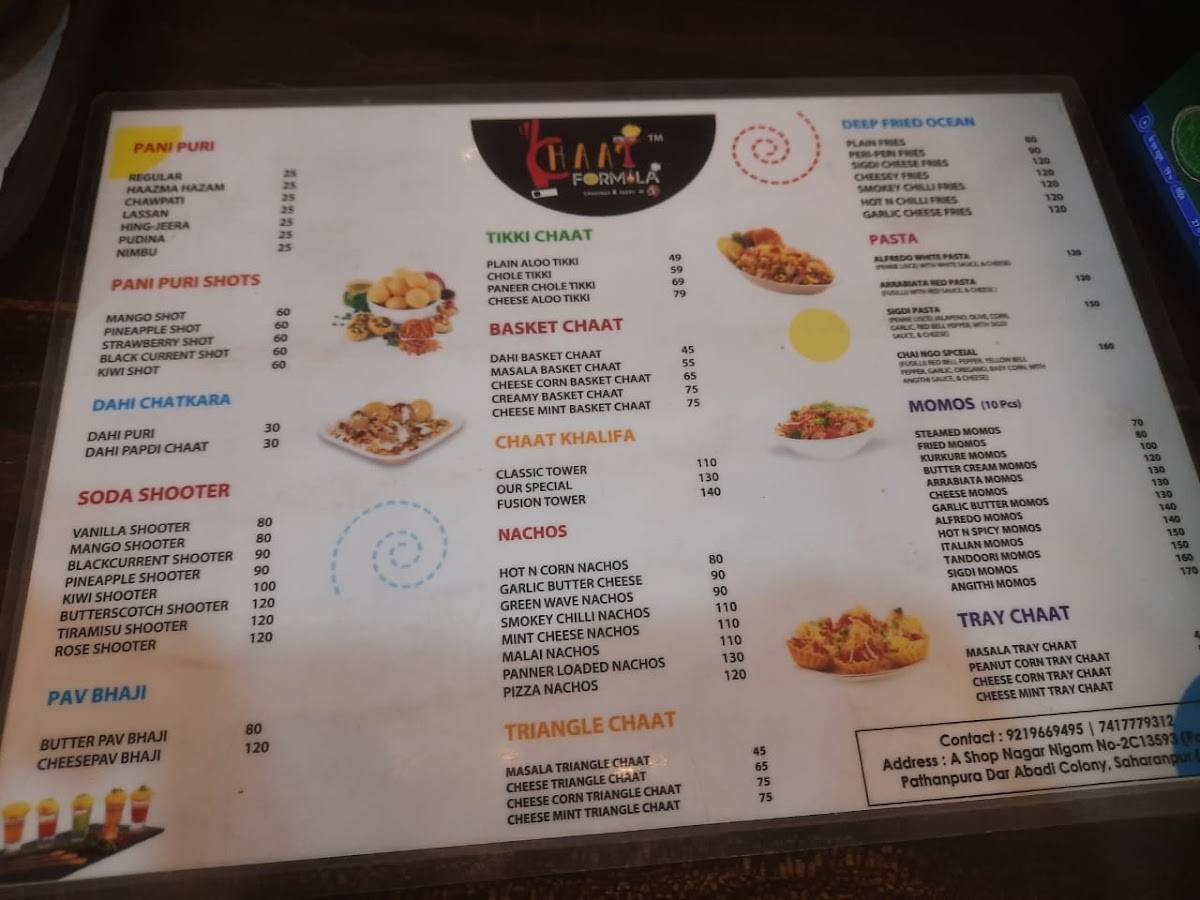 Menu at Chai NGO, Chat Formula, Saharanpur