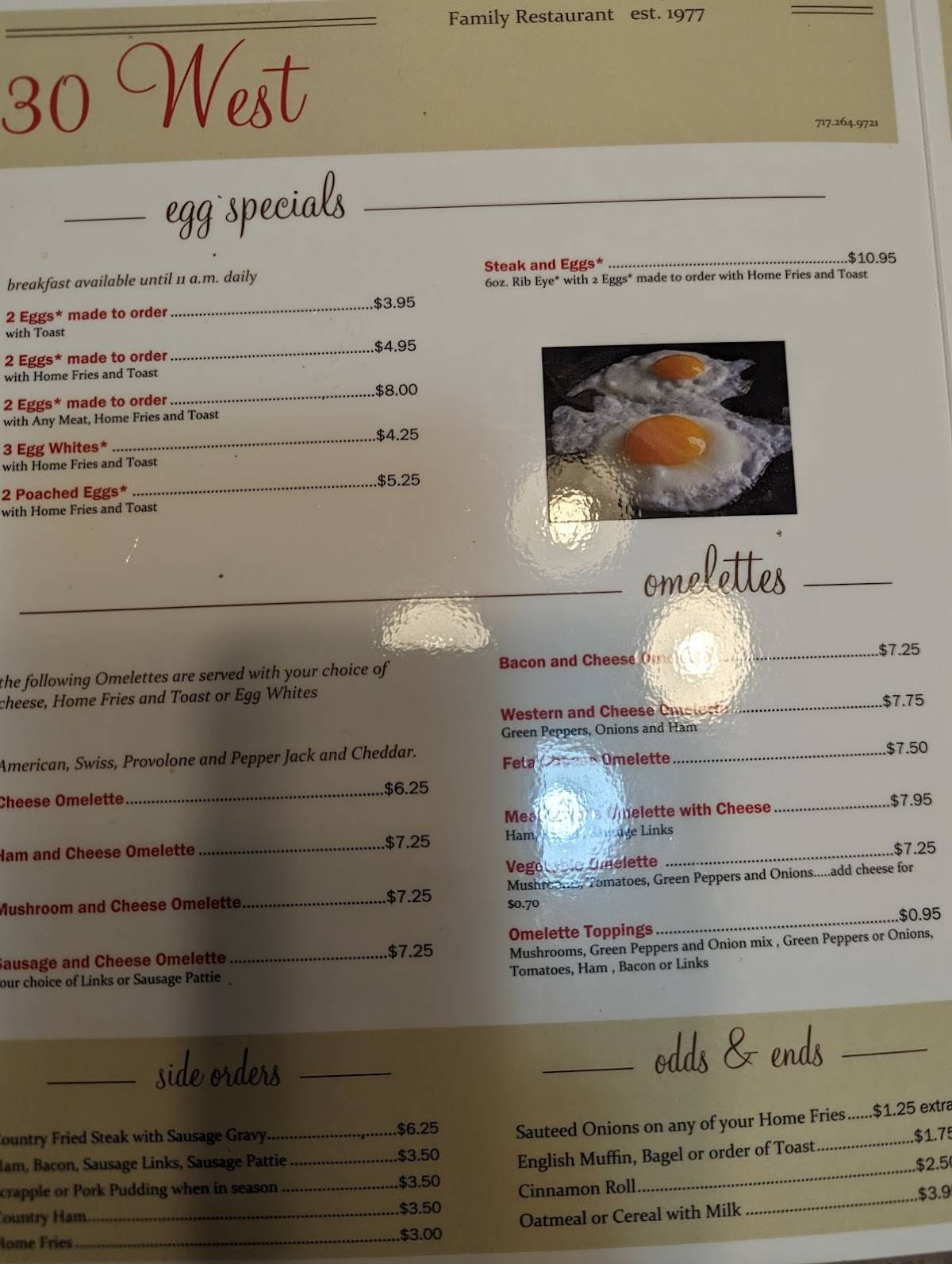 Menu at 30 West Family Restaurant, Chambersburg