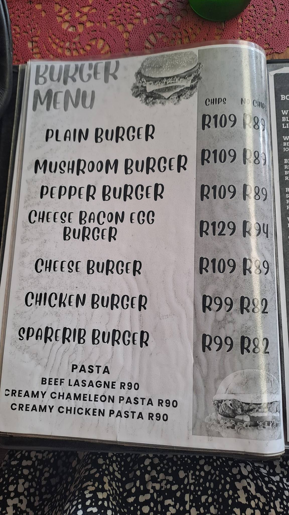 Menu at Chameleon Coffee Shop & Restaurant, Kirkwood