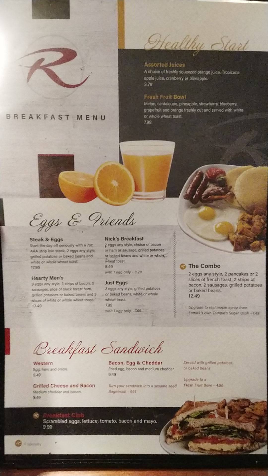 Menu at Chances R Restaurant, Ottawa