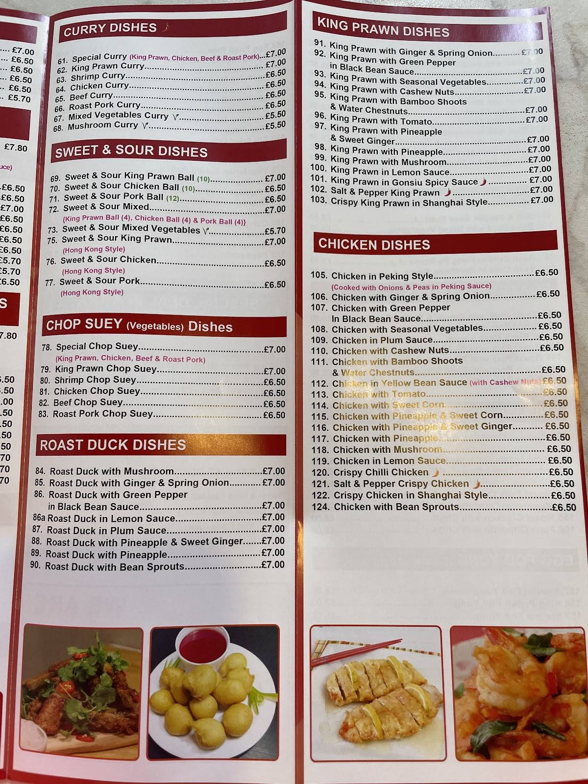 Menu at Chang Le restaurant, Chepstow