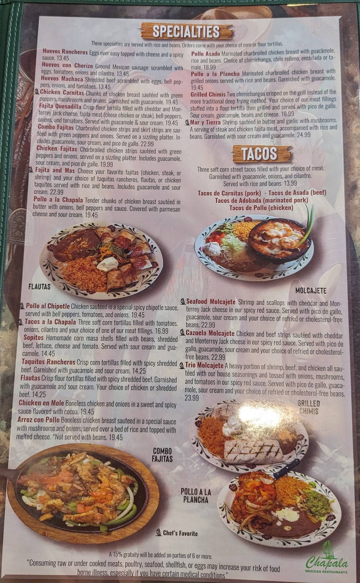 Menu at Chapala Mexican Restaurant, Boise, S Vista Ave