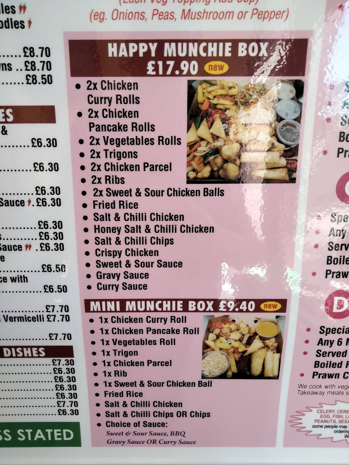 Menu at Charlie Chan fast food, Thurso