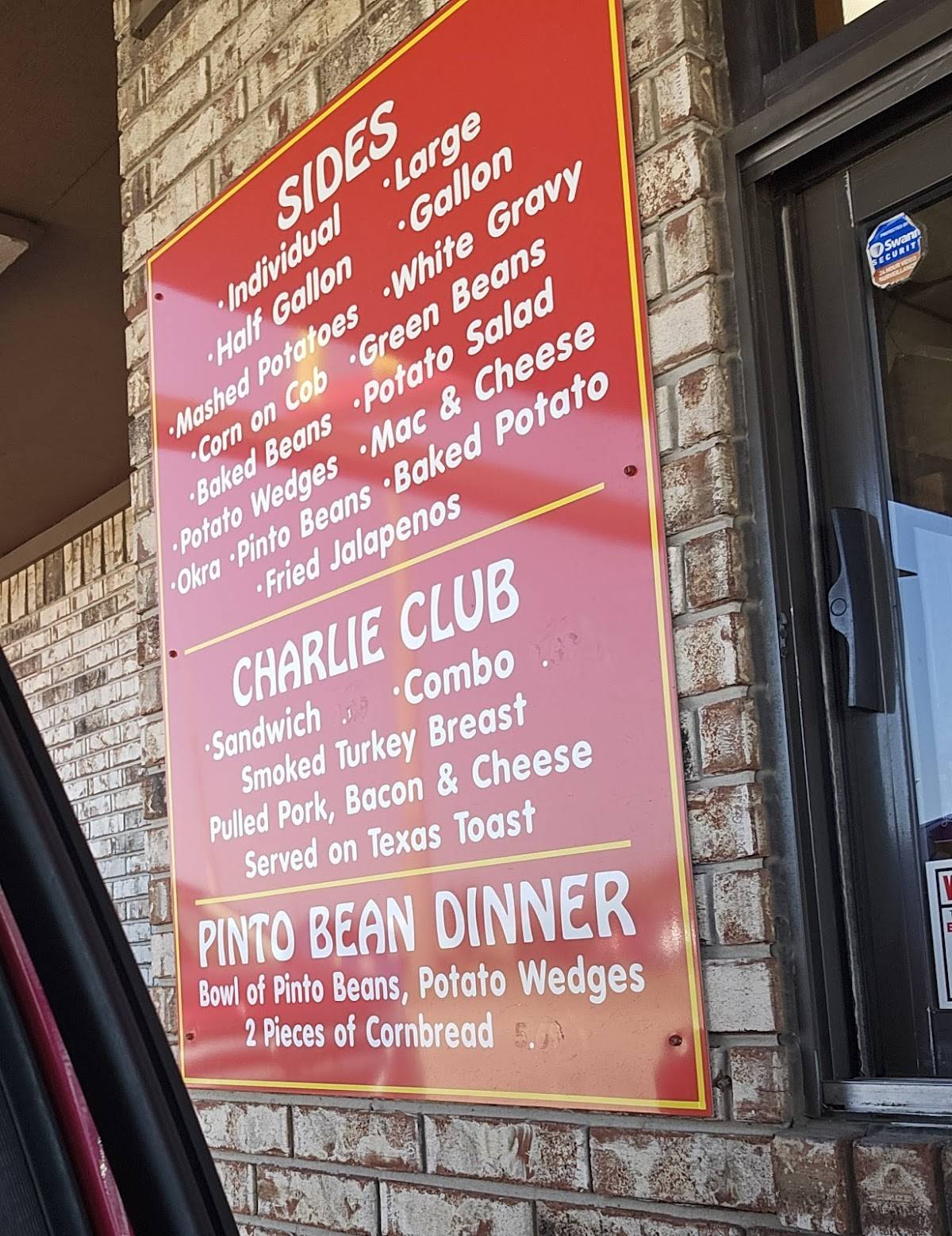 Menu at Charlie's Chicken & Barbecue, McAlester