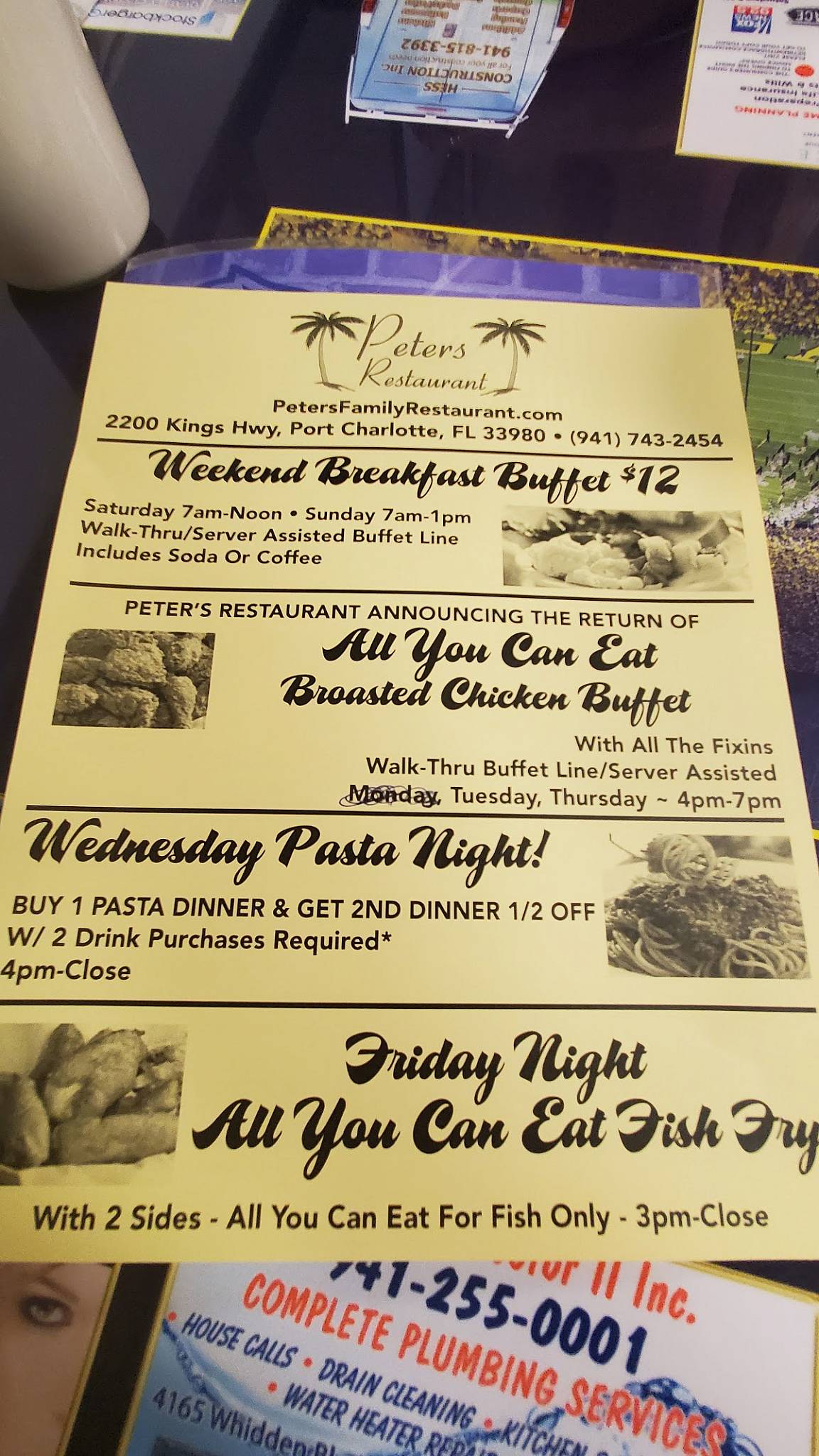 Menu at Peter's Restaurant, Port Charlotte