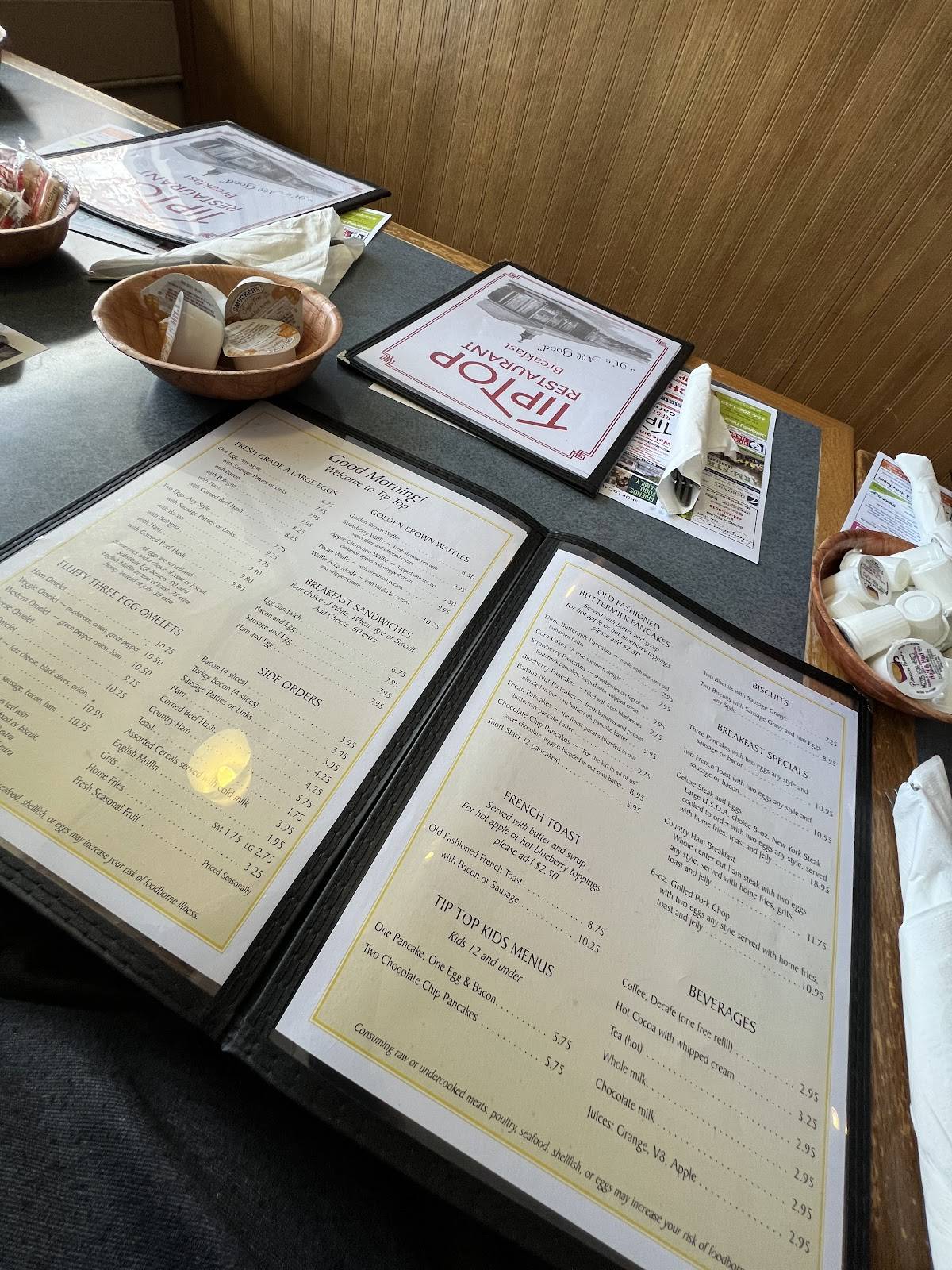 Menu at Tip Top Restaurant, Charlottesville
