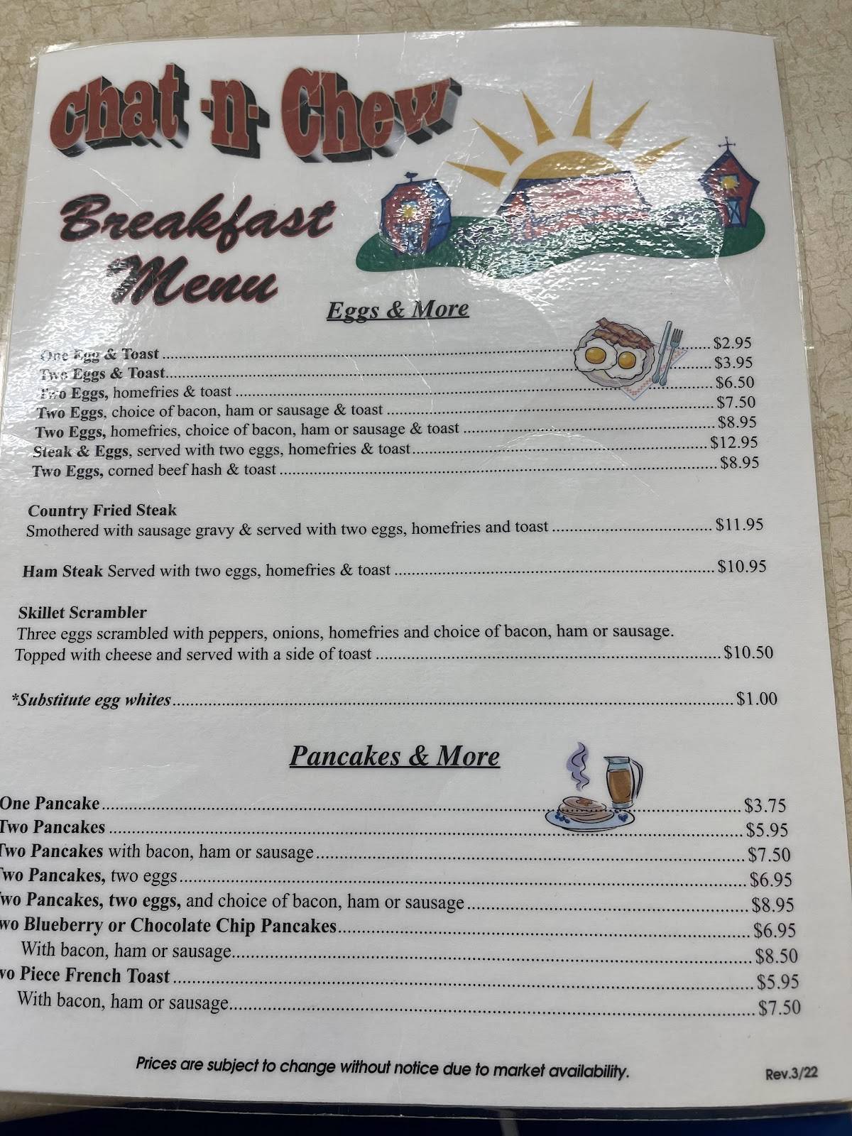 Menu at Chat-n-Chew restaurant, Warren