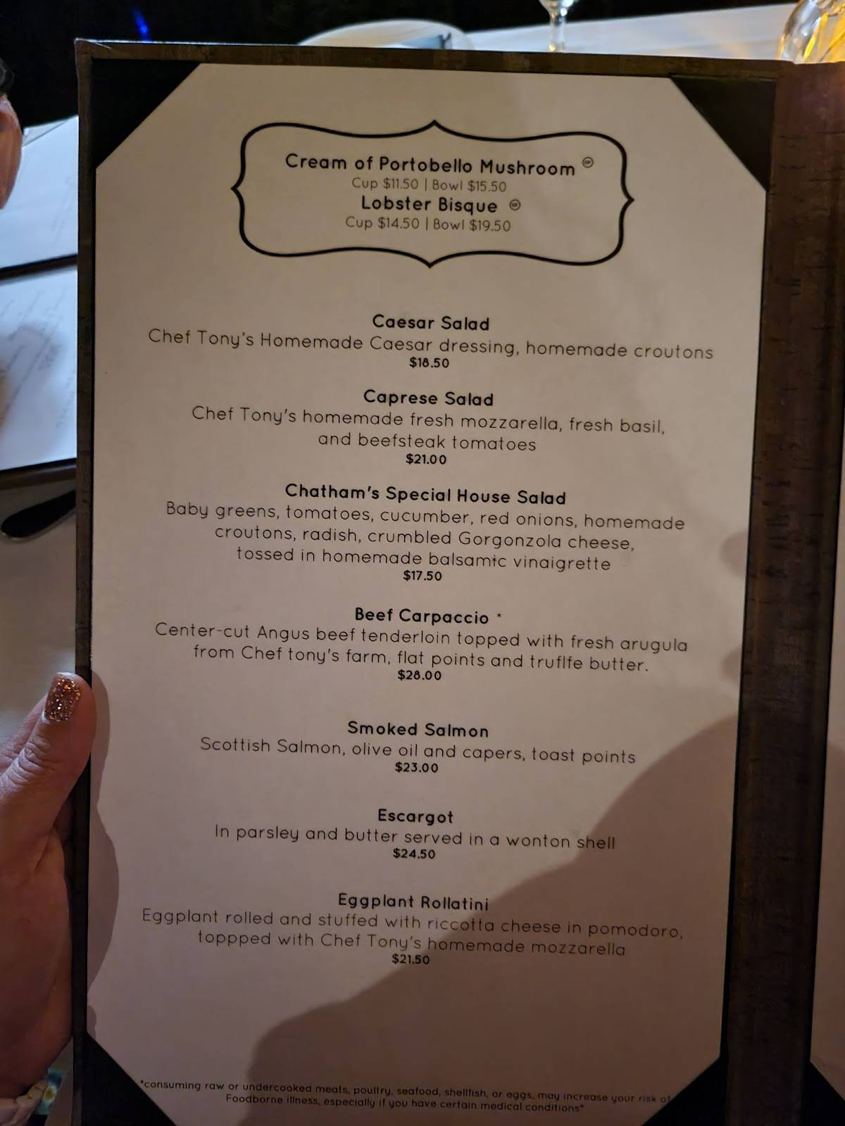 Menu at Chatham's Place Restaurant, Orlando, Dr Phillips Blvd