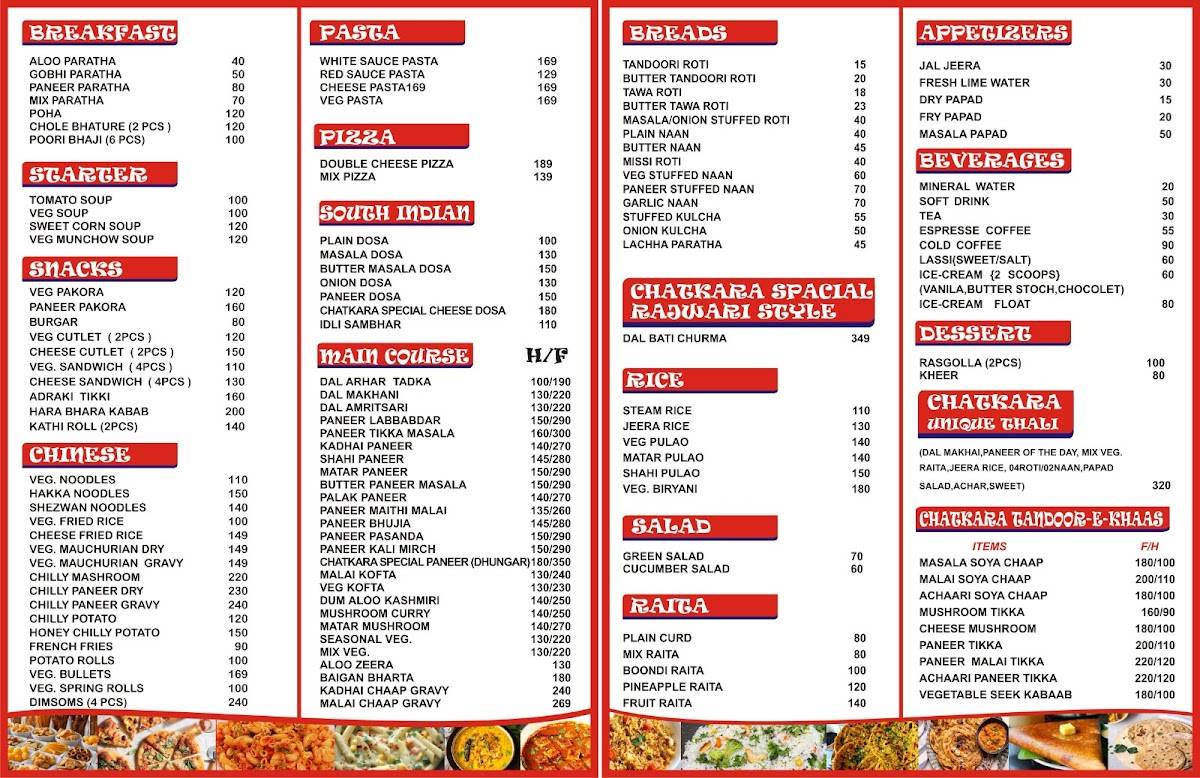 Menu at Chatkara Mangalam, India