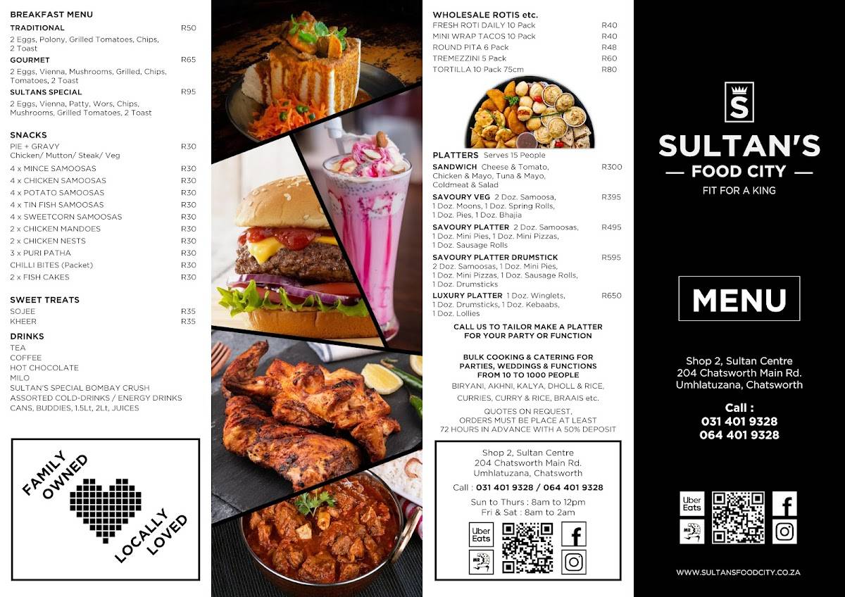 Menu at Sultans Food City restaurant, Chatsworth