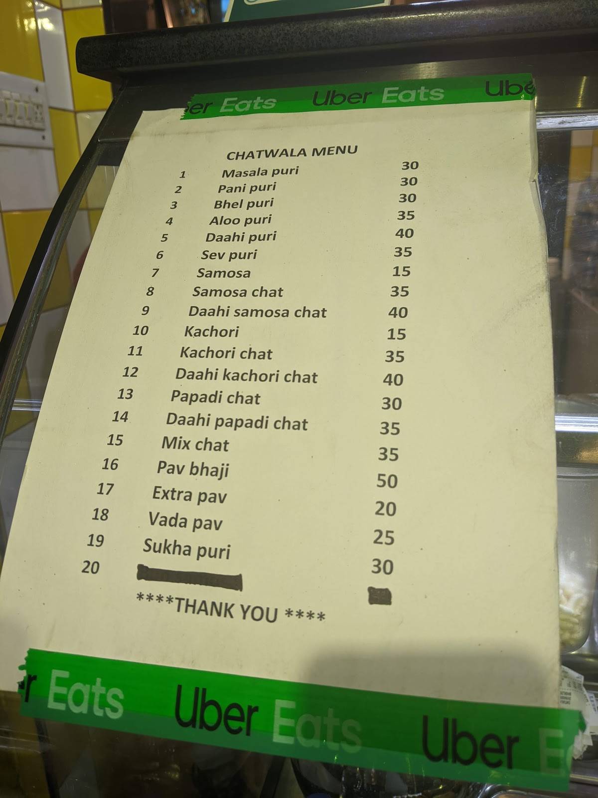 Menu at Chatwala, Bengaluru