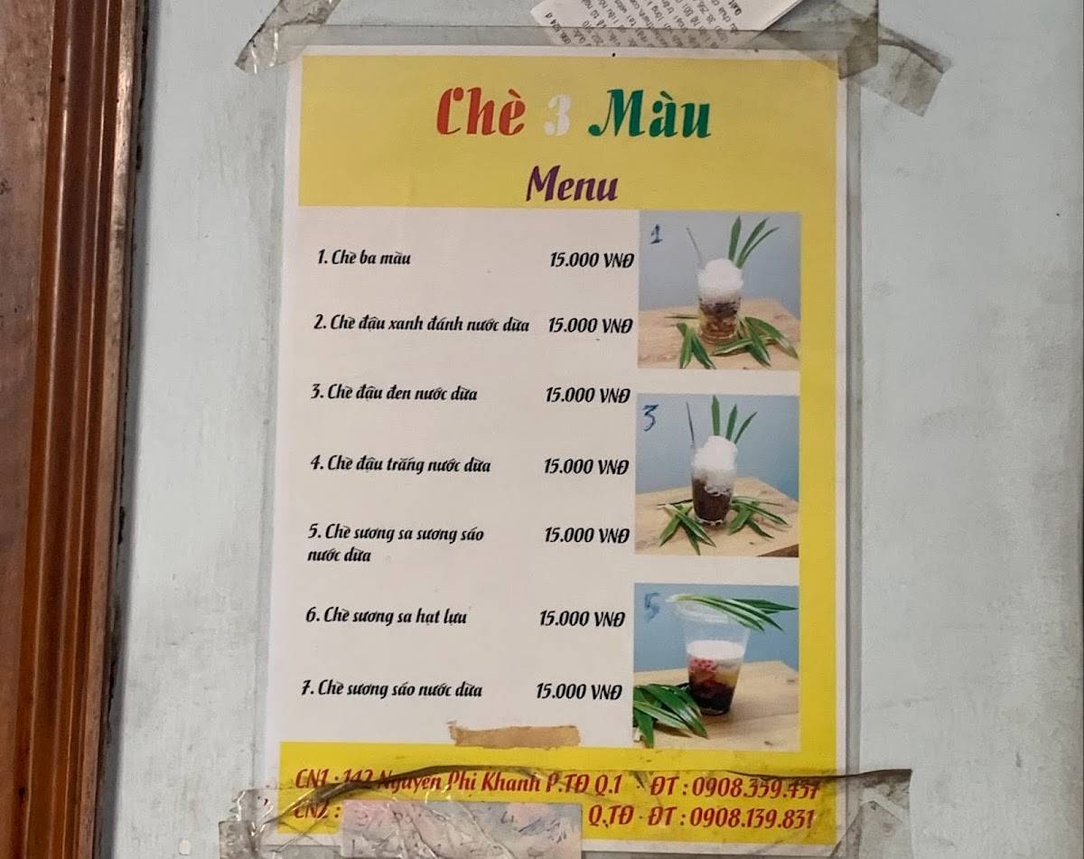 Menu at Chè ba màu - 142 Nguyễn Phi Khanh restaurant, Ho Chi Minh City