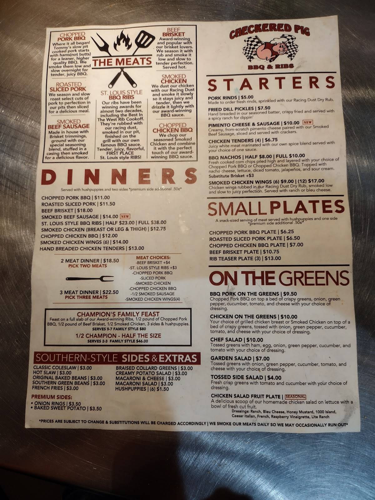 Menu at Checkered Pig BBQ and Ribs, Danville