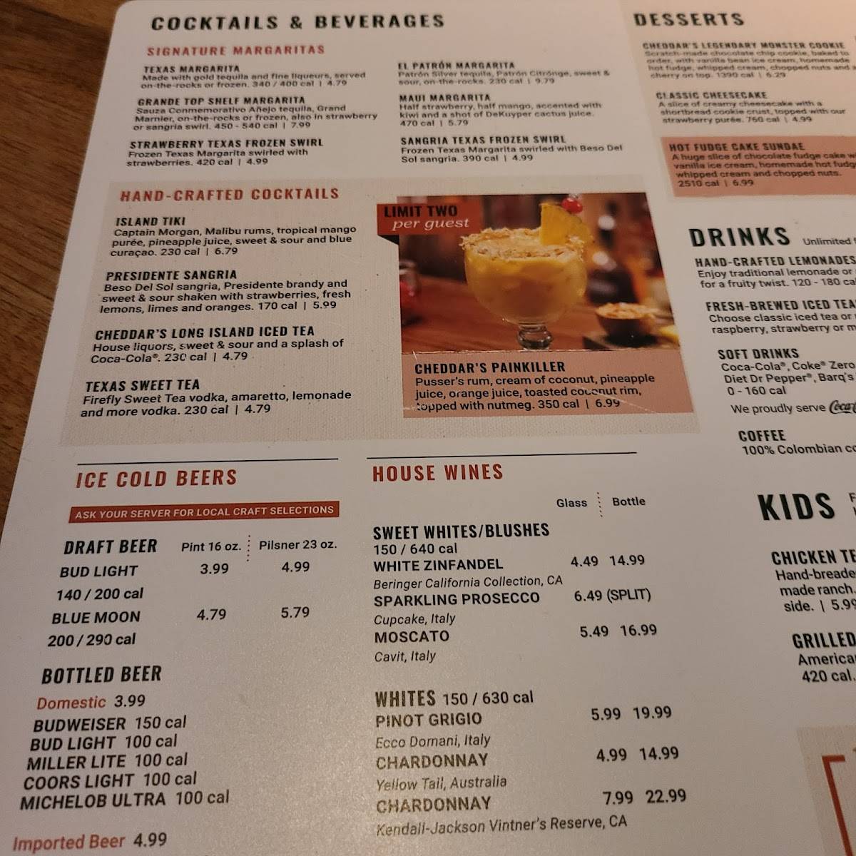 Menu at Cheddar's Scratch Kitchen restaurant, Pleasant Prairie