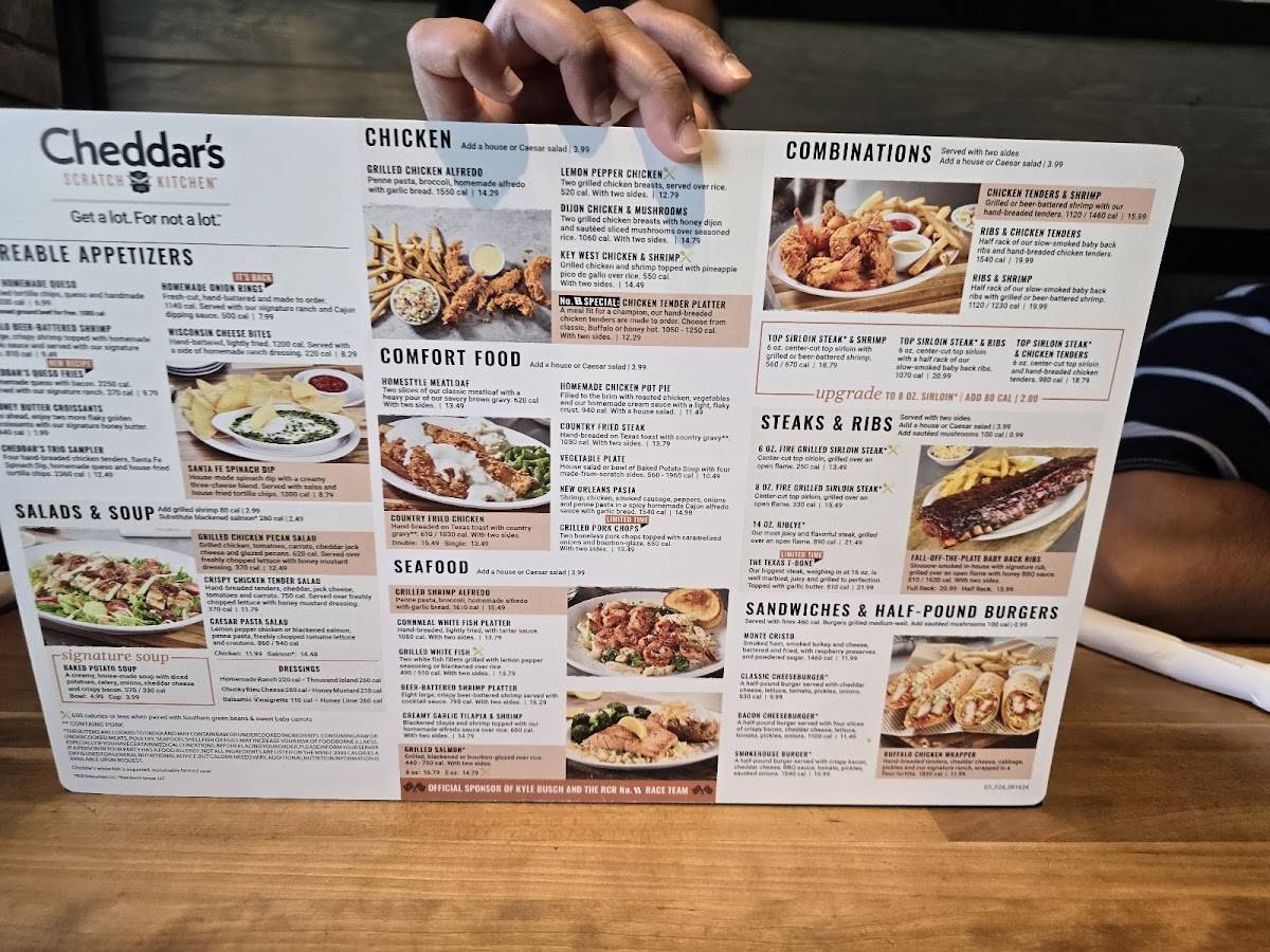 Menu at Cheddar's Scratch Kitchen restaurant, Lafayette