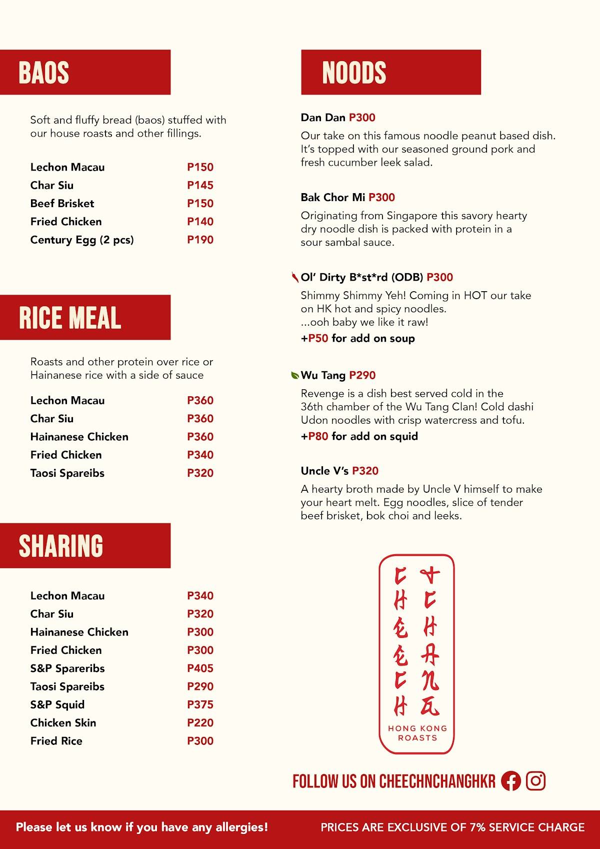 Menu at Cheech and Chang HK Roasts restaurant, Pasig