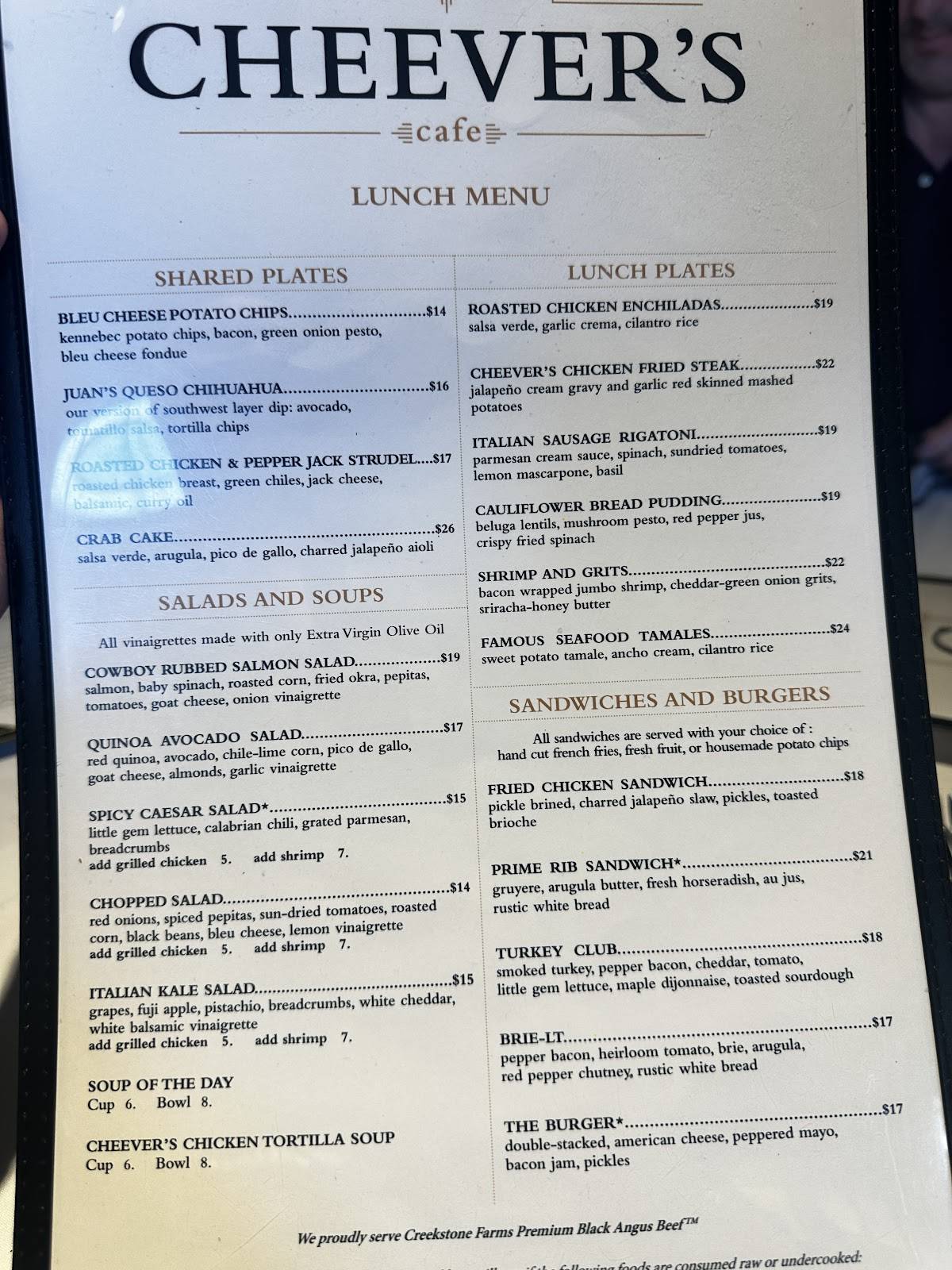Menu at Cheever's Cafe, Tulsa