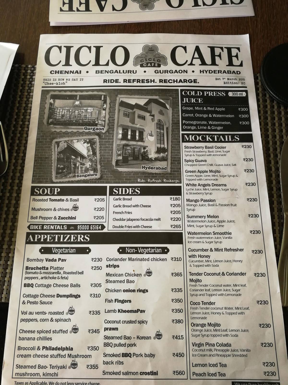 Menu at Ciclo Café, Chennai, 32