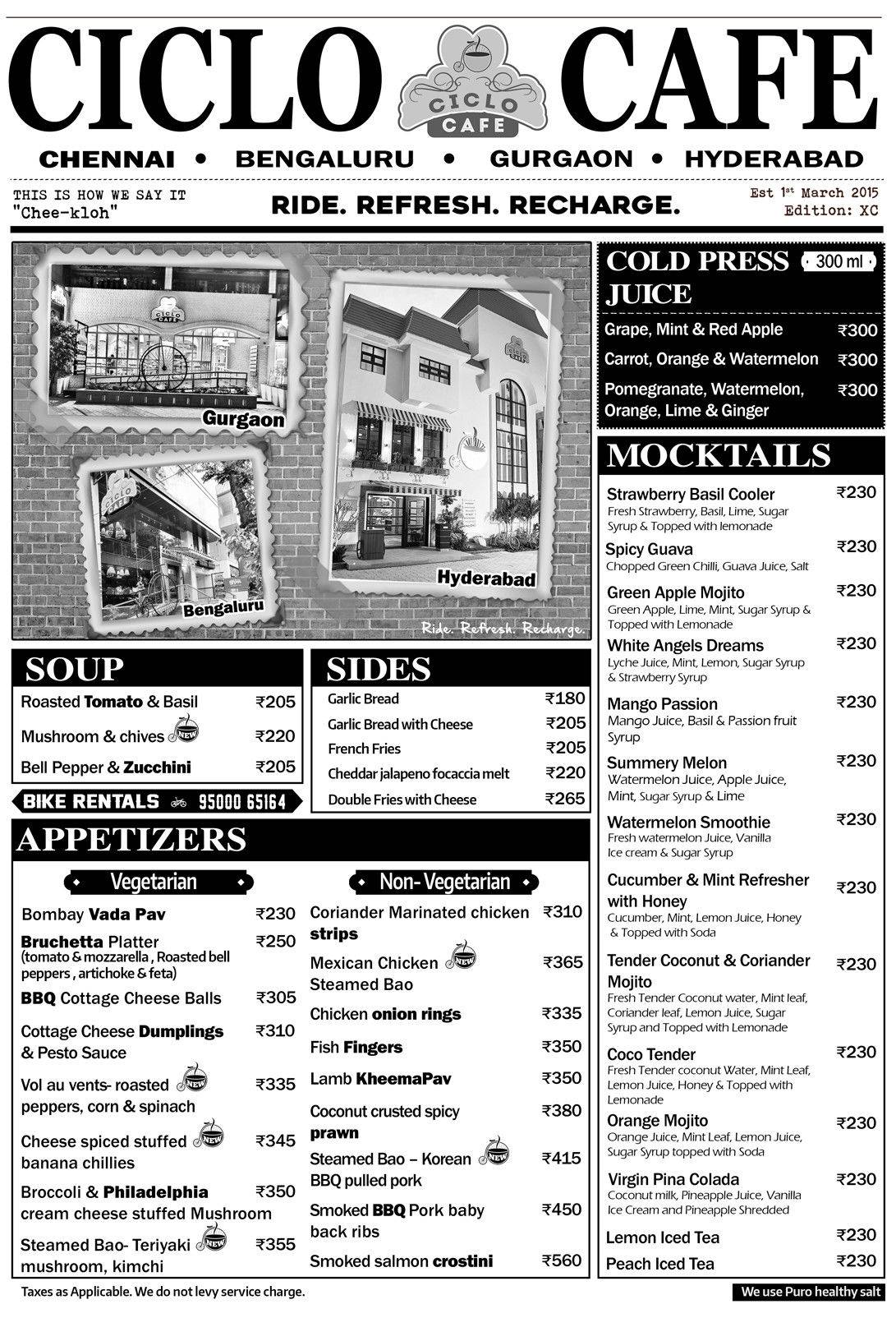 Menu at Ciclo Café, Chennai, 32