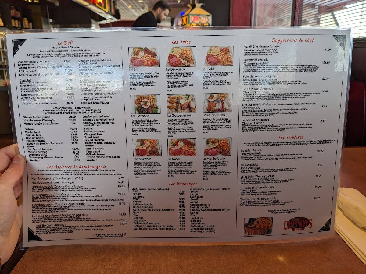 Menu at Chenoy's Deli restaurant, Dollard-Des Ormeaux