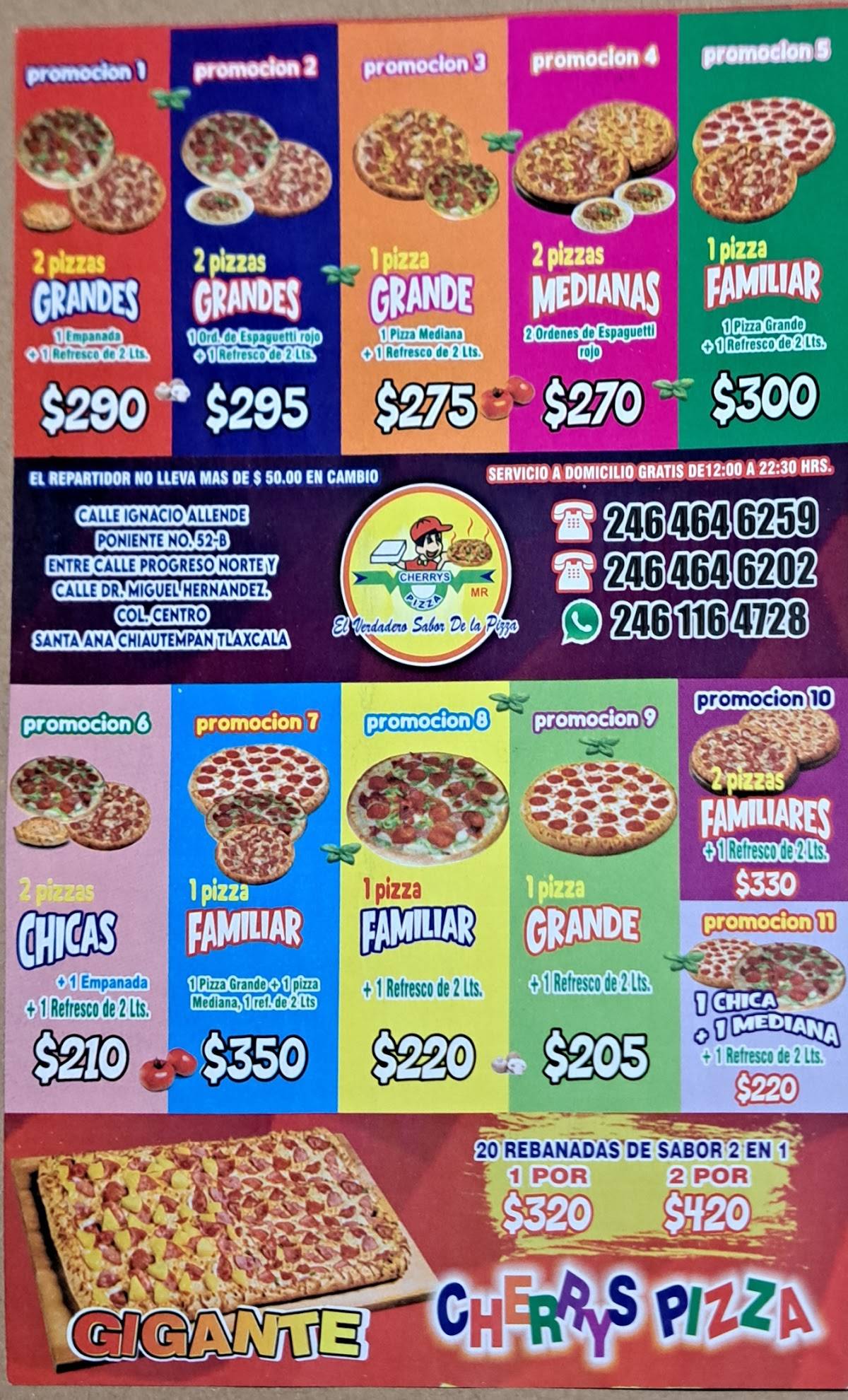 Carta del restaurante Cherrys Pizza, Chiautempan