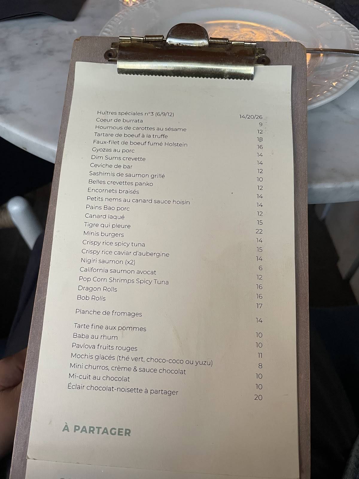 Menu au Chez Bob restaurant, Saint-Palais-sur-Mer
