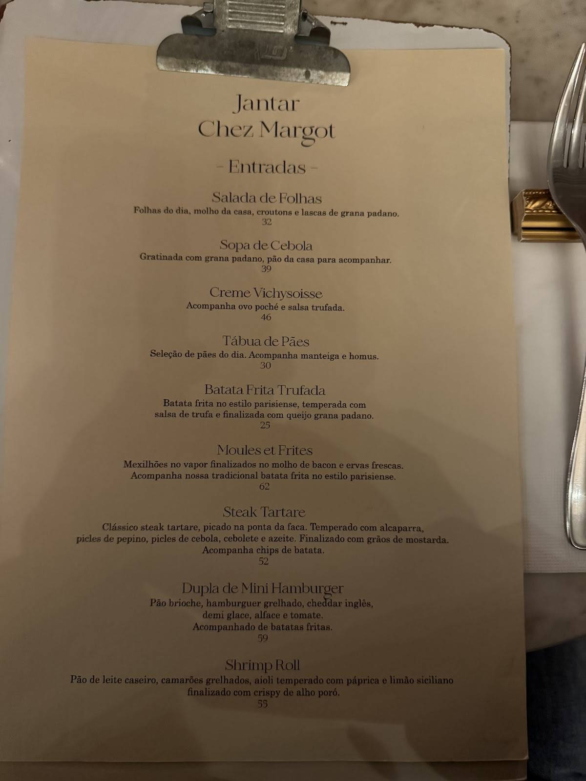 Menu em Chez Margot restaurante, Curitiba