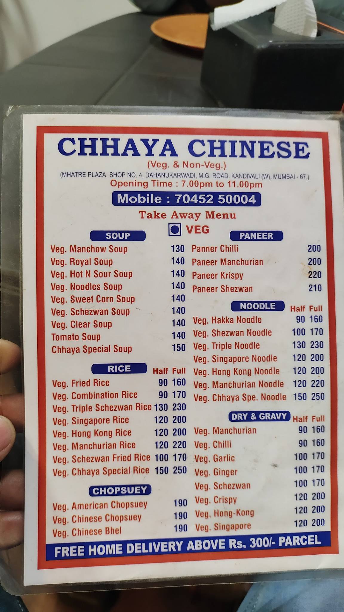 Menu at Chhaya's chinese (Pure Veg), Mumbai
