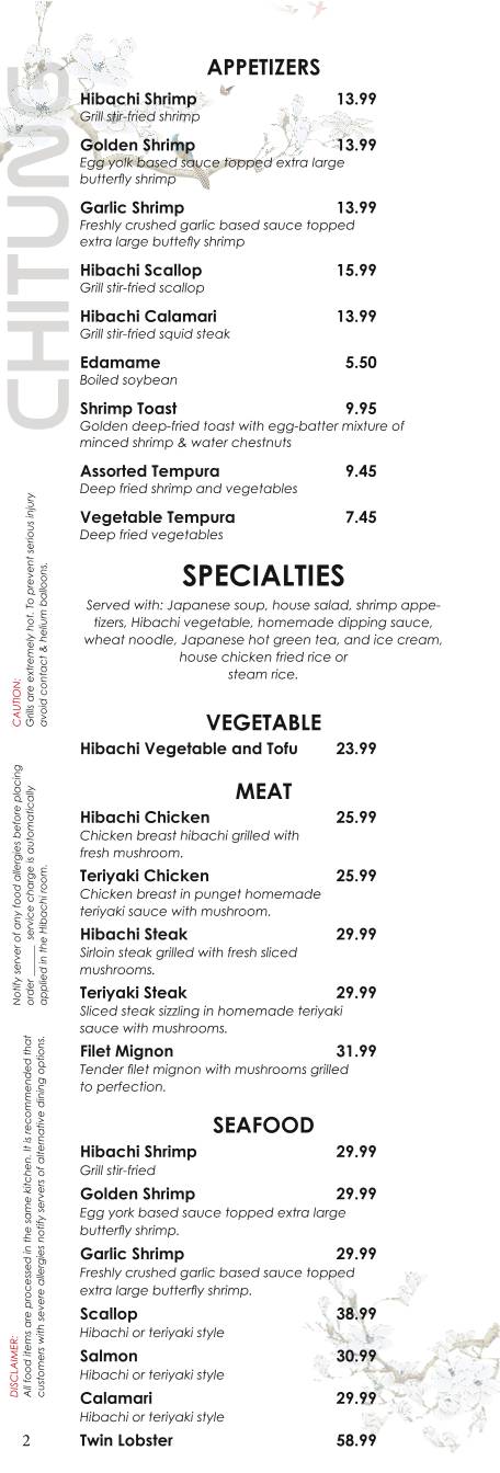 Menu at Chi Tung Restaurant, Evergreen Park