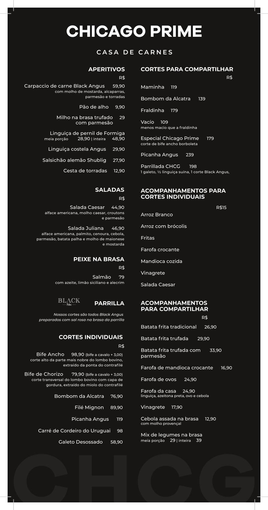 Carta de Chicago Prime Parrilla CHCG Casa Park: Carnes, Delivery ...