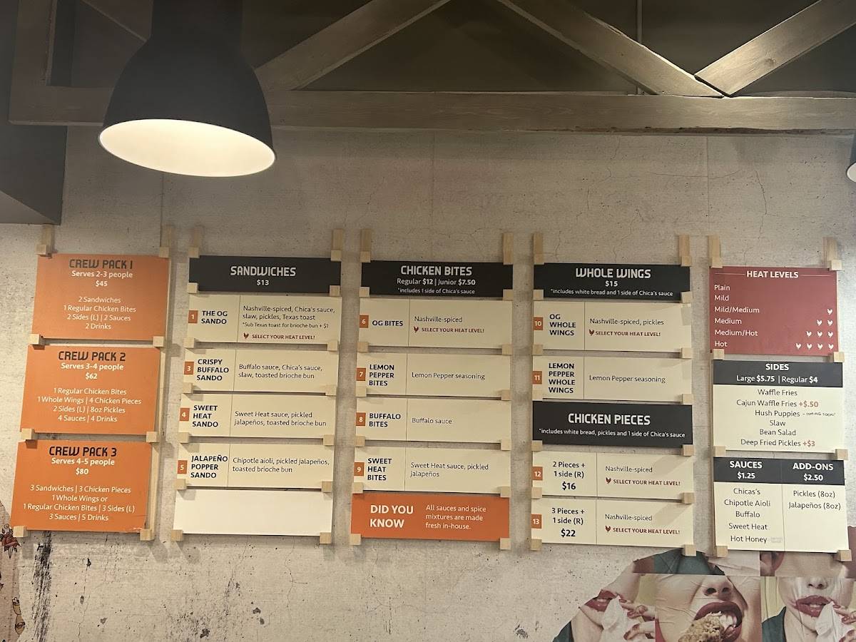 Menu at Chica's Chicken restaurant, Steinbach