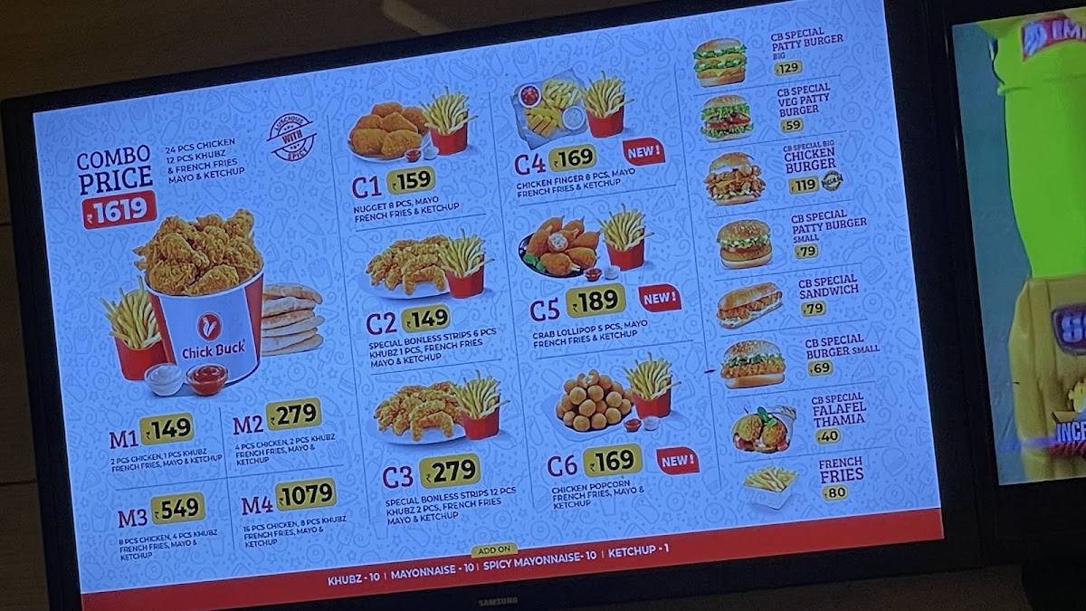 Menu at Chick Buck, Vengara