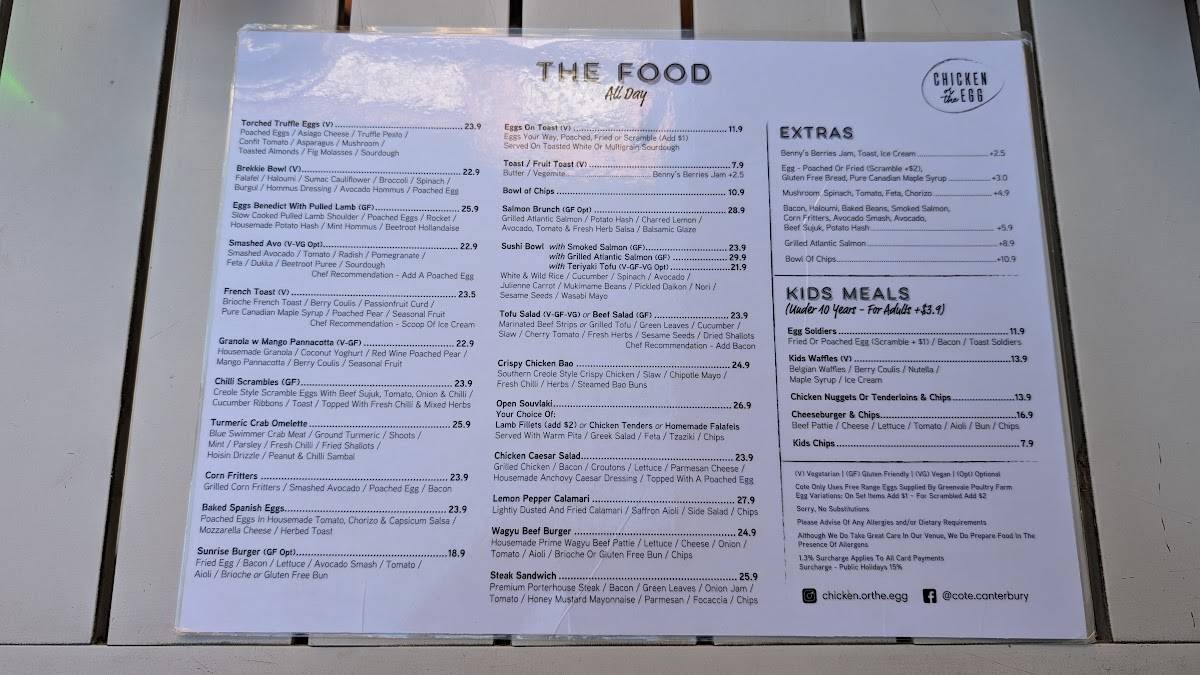 Menu at Chicken Or The Egg Cafe, Canterbury