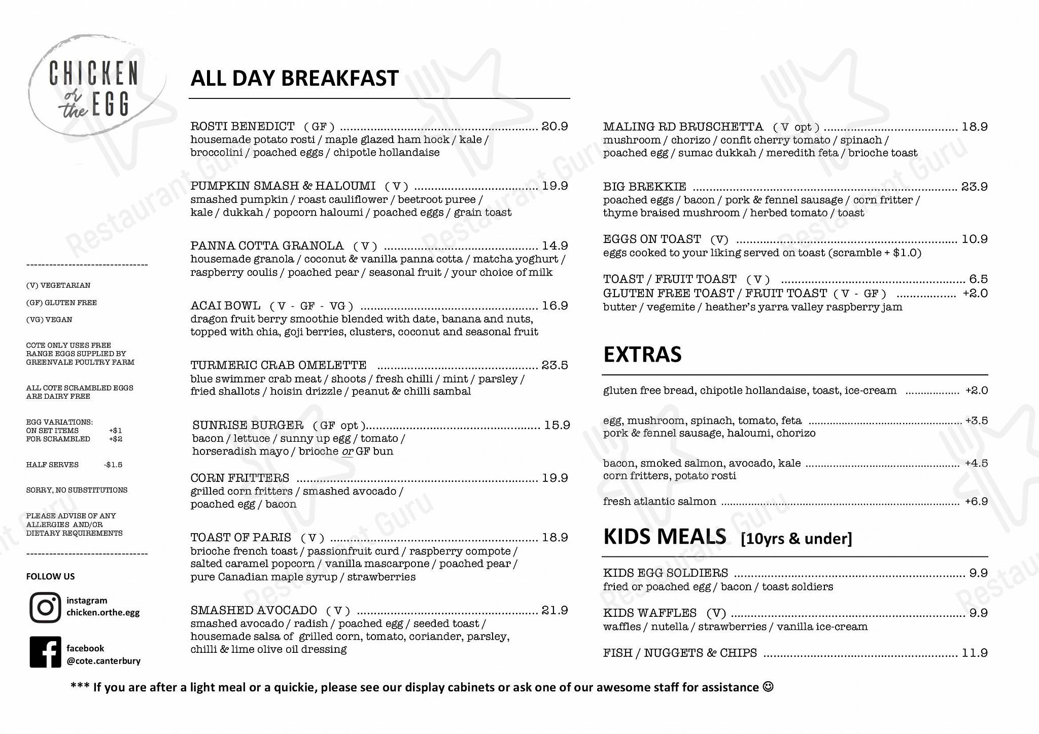 Menu at Chicken Or The Egg Cafe, Canterbury