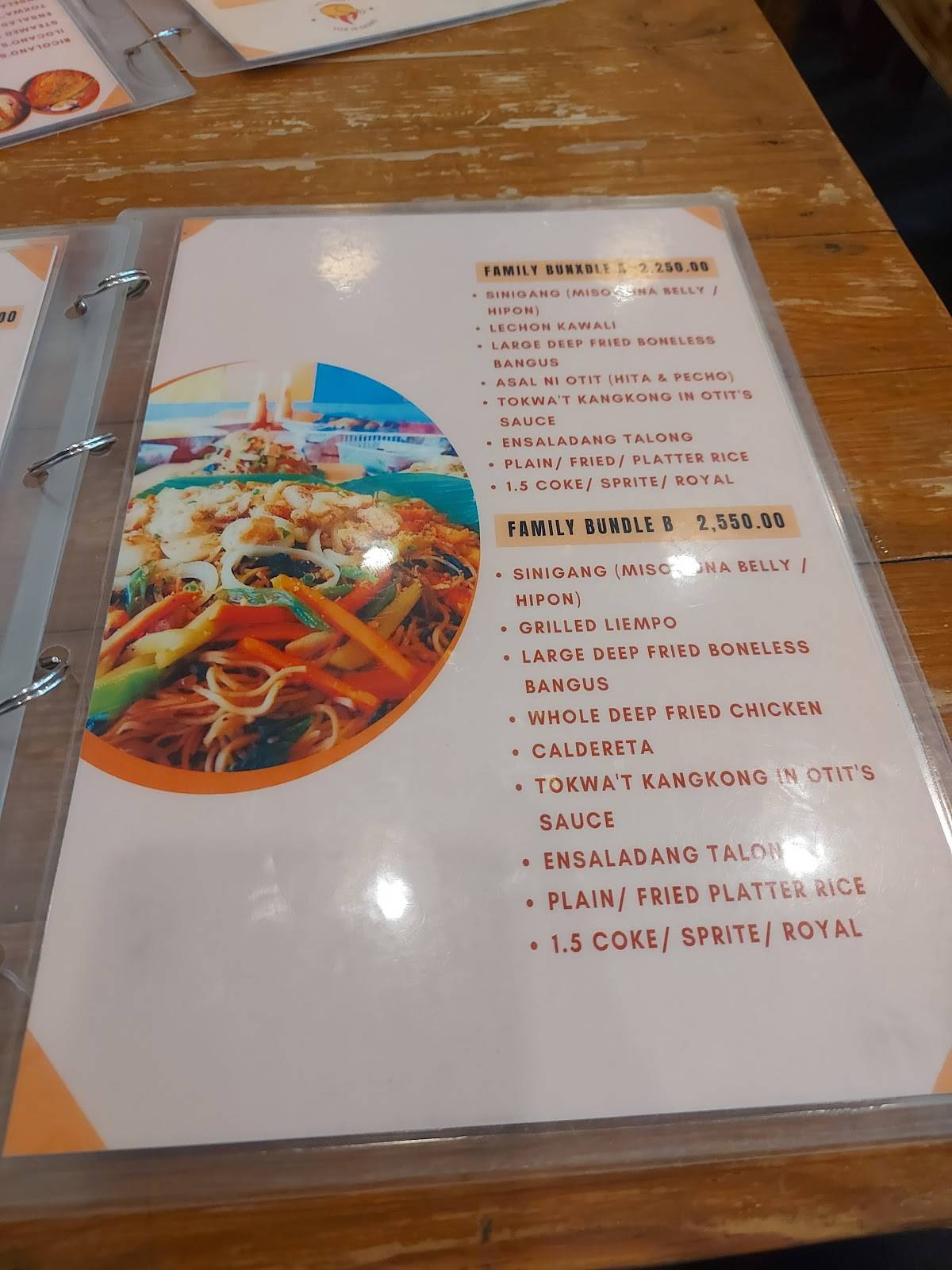 Menu at Chicks ni Otit restaurant, General Trias