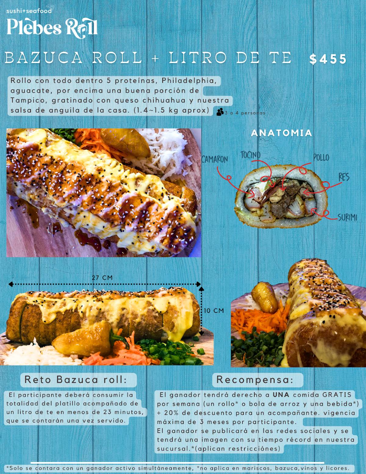 Carta del restaurante Plebes Roll, Chihuahua