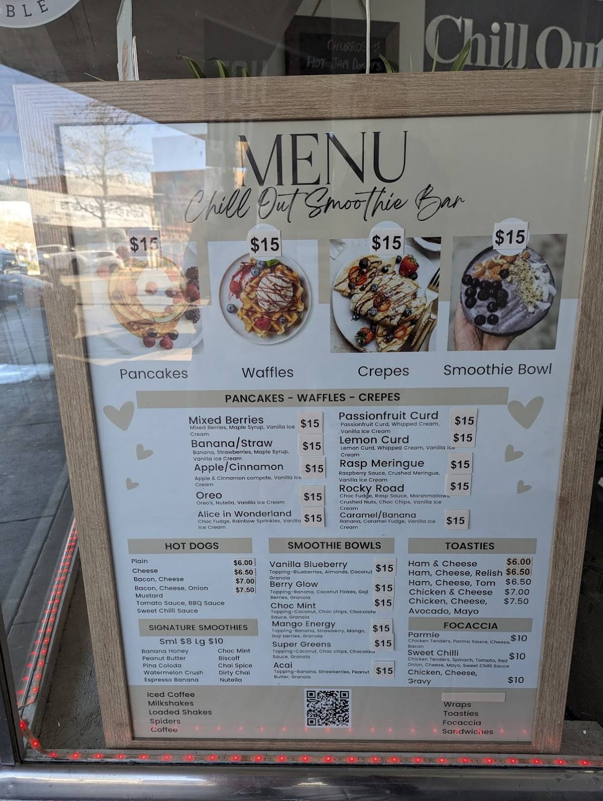 Menu at Chill Out Smoothie Bar, Benalla