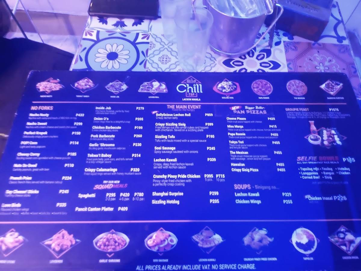 Menu at Chill Top Restobar - Lacson Manila, Manila